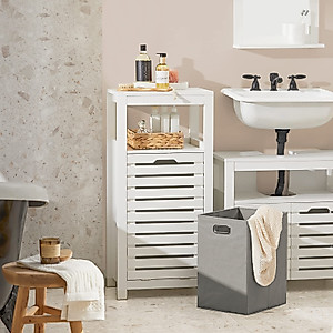 Haotian Bathroom Laundry Basket Laundry Cabinet Bathroom Cabinet Storage Cabinet with Slatted Door, White, BZR67-W