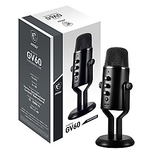 MSI IMMERSE GV60 Streaming Microphone (USB Type-C Interface and 3.5mm Aux, for Professional Applications with Intuituve Control in 4 Modes: Stereo, Omnidirectional, Cardioid and Bidirectional)