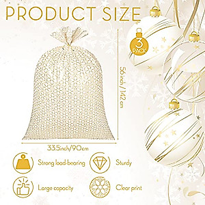 3 Pieces 55 Inch Festival Gift Bags Jumbo Plastic Gift Bag for Graduations, Weddings, Bridal Showers, Mother's Day, Birthdays, Engagement Parties, Retirements, Christmas, Hanukkah,Golden