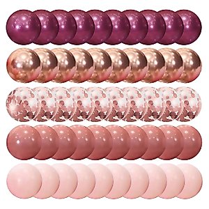 FourFine 12 Inch Balloon 50 Pack Pink Purple Rose Confetti Balloons for Balloon Garland Arch Decorations for Birthday Baby Shower Wedding Bride Party (Pink)
