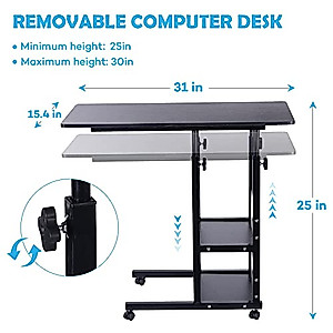 Urban Deco Home Office Desk with Drawer Standing Desk Adjustable Height, Moveable Computer Stand with 4 Wheels & Plastic Drawers Corner Desks for Home Office - Black