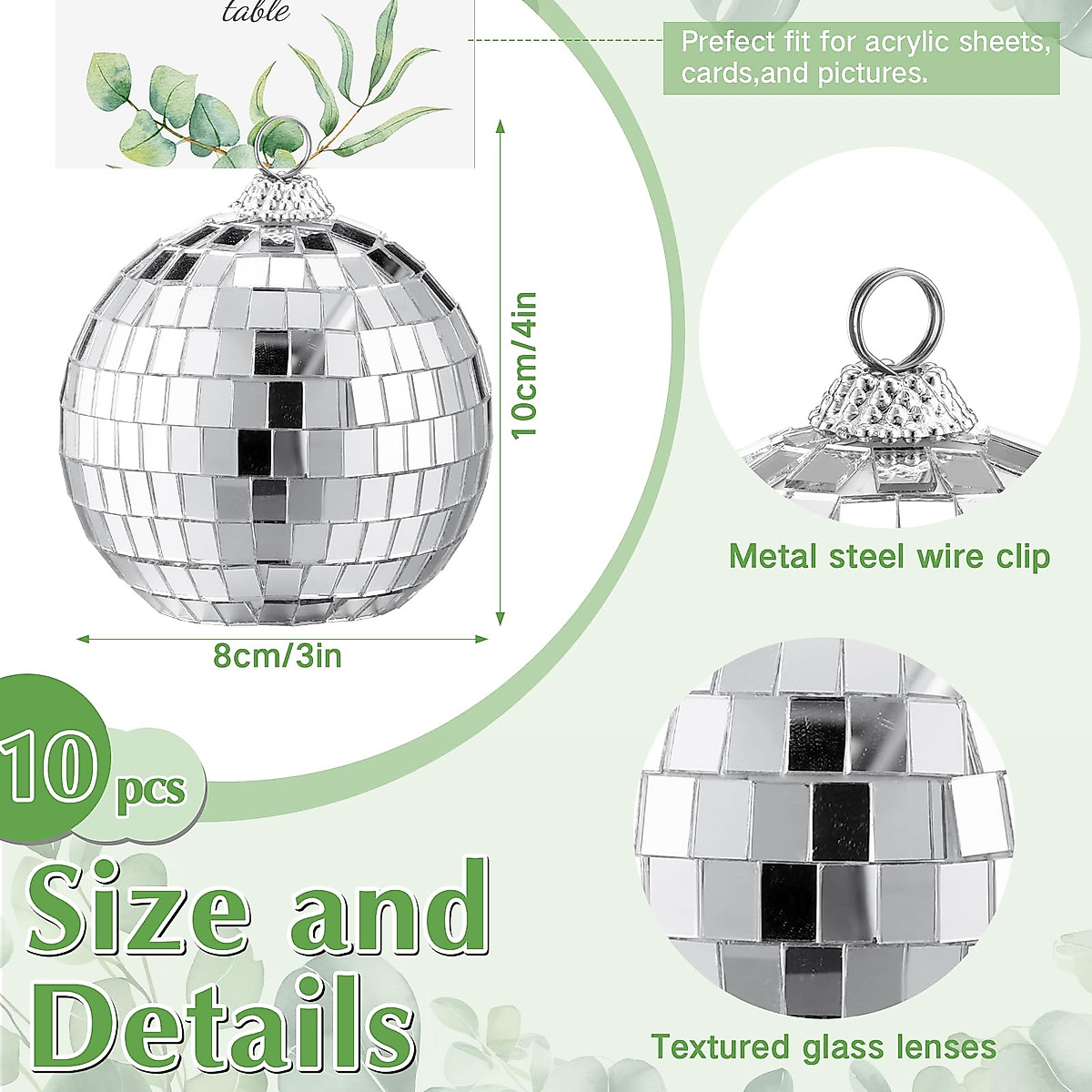 Engrowtic 10 Pcs Disco Ball Place Card Holders 4 Inch Large Silver Table Number Holder for Photo Name Card Stands Disco Centerpiece Decor for Holiday Wedding Party Birthday Table Display Menu Picture