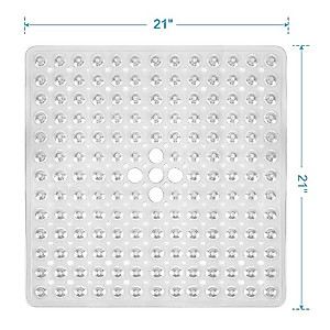 AmazerBath Shower Mat Non Slip 21 x 21 Inches, Square Shower Mat with Suction Cups and Drain Holes, Shower Stall Mat Machine Washable (Clear)