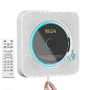 AONCO Portable CD Player,Bluetooth Wall-Mounted CD Music Player Home Audio Speaker,with Remote Control FM Radio Built-in HiFi Speaker,MP3 Headphone Jack Aux Out,White