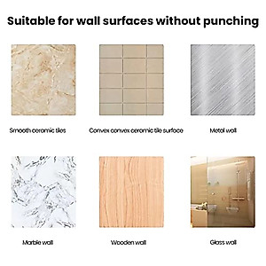 VXYW Mop Broom Holder No Drill SUS304 Stainless Steel, Mop Broom Organizer Wall Mounted Heavy Duty with Hooks Hanger, Self Adhesive Stainless Steel 3Pcs for Bathroom, Kitchen, Office (SILVER)