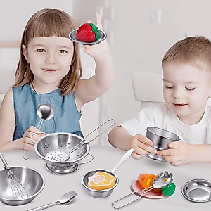 NUOBESTY 16pcs Play Kitchen Accessories Play Pots and Pans Toys for Kids Kitchen Cooking Utensils Kitchen playset Household Pot Set Toddler
