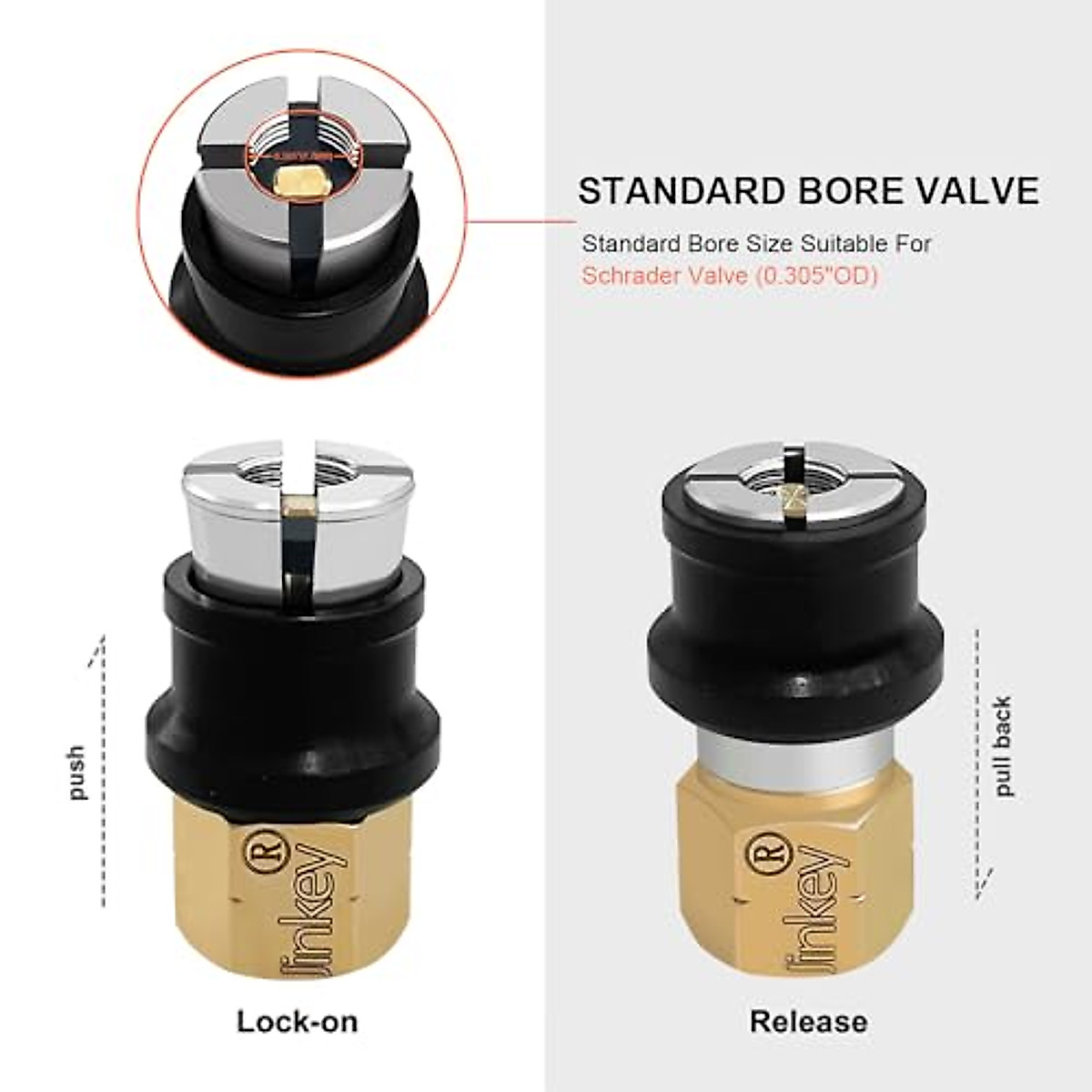 JINKEY Tire Air Chucks, Upgrade Locking air chuck, 1/4 Inch FNPT Male Open Flow Lock On Air Chuck Heavy Duty Hands Free Air Chuck Quick Connect for Tires Inflator Pressure Gauge Compressor