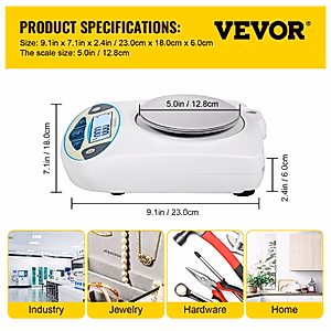 VEVOR Lab Scale Analytical Balance, 3000g x 0.01g Accuracy High Precision Lab Scale 13 Units Conversion Scientific Digital Laboratory Balance Scale for Lab, Jewelry, Industrial, Business(3000g, 0.01g)