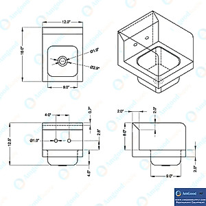 AmGood Stainless Steel Wall Mount Hand Sink with Faucet and Sidesplash 12" x 16" | NSF Commercial Hand Washing Basin For Restaurant, Kitchen and Home | Bowl Size: 9" x 9"