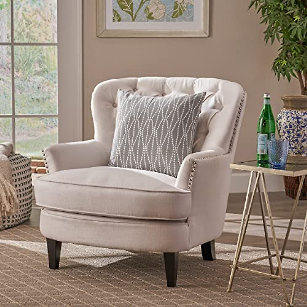 Christopher Knight Home Tafton Fabric Club Chair, Ivory 35.25D x 33W x 33.75H in