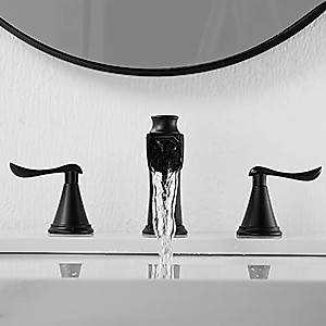 FBUKE Black Bathroom Faucet Waterfall Bathroom Sink Faucet 3 Hole with Pop Up Drain Farmhouse Brass Mixer Tap, Matte Black