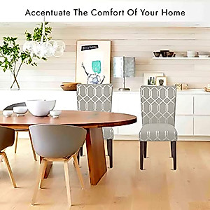 HomePop Parsons Classic Upholstered Accent Dining Chair, Set of 2, Pewter Grey and Lattice Cream