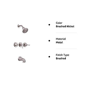 Premier 3552595 Sanibel Three-Handle Tub & Shower Faucet, Brushed Nickel, 7.48" x 7.48" x 7.48"