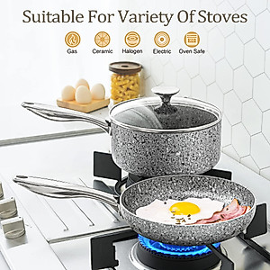 MICHELANGELO Frying Pan Set with Lid, 10" & 12" Stone Frying Pan Set with 100% APEO & PFOA-Free Non-Stick Coating, Granite Skillet Set with Lid, Nonstick Frying Pans 2 Piece