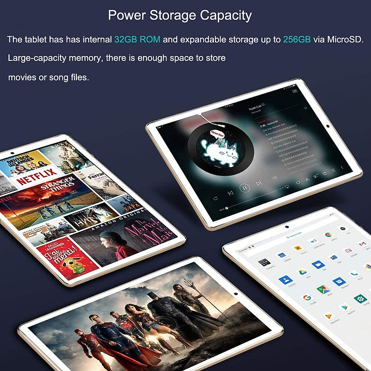 YOTOPT 10 Inch Android Phone Tablets, Dual Sim Card Slot, 32GB ROM, 256GB Expand, Quad Core, WiFi, Bluetooth, GPS, FM, Dual Camera, IPS HD Touch Screen, Support 3G Phone Call Tableta (Gold)