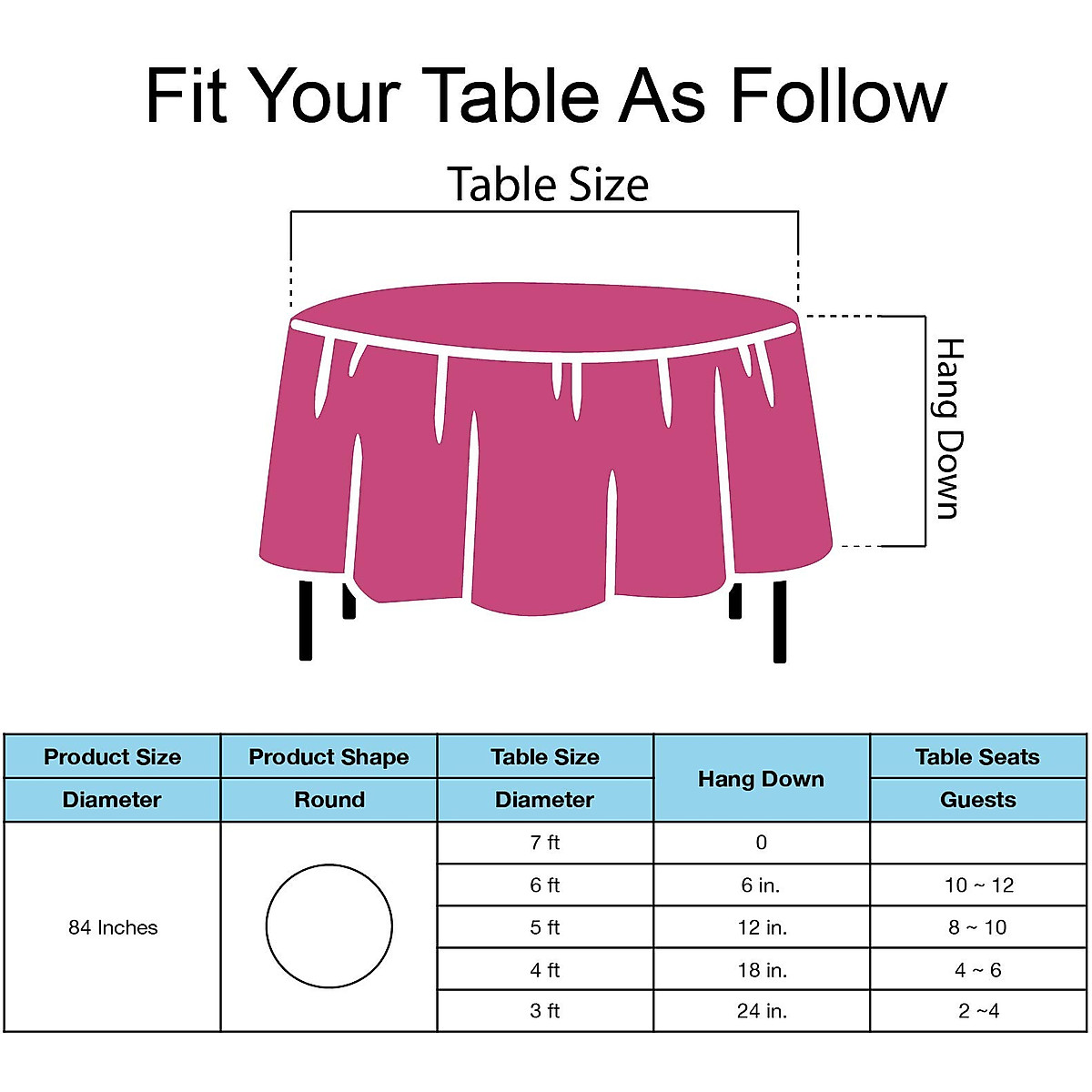 PARTY ULYJA Hot Pink Plastic Tablecloths 2 Pack Fuchsia Disposable Table Covers 84 Inch Circle Magenta Birdal Shower PEVA Cerise Table Cloths for Picnic Birthday Wedding's 6 ft Round Table Use