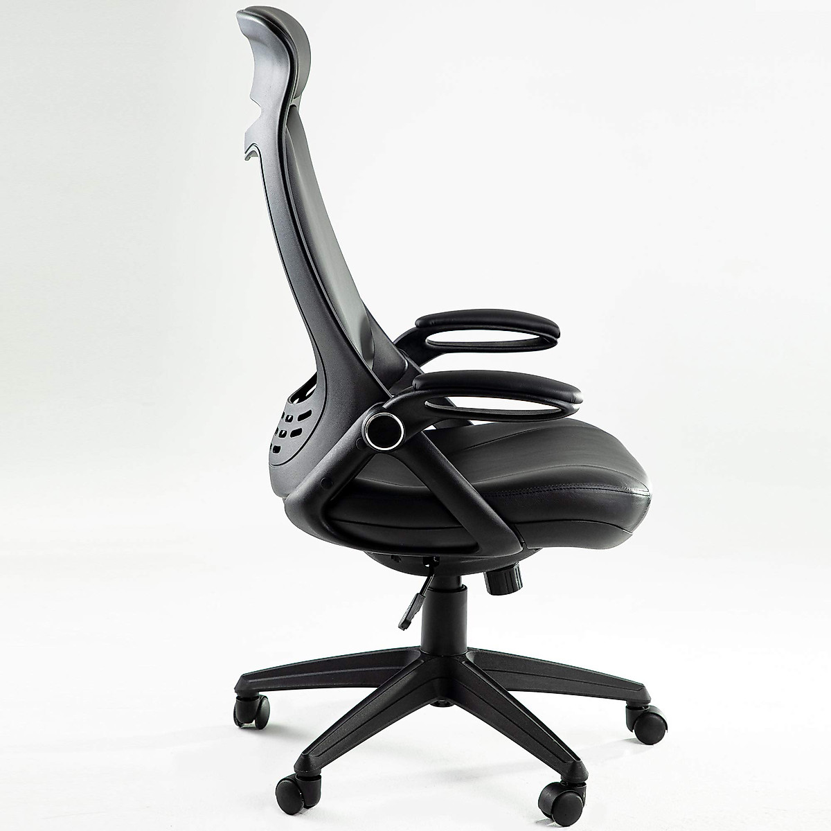 Office Chair Leather Multifunction Executive Swivel Ergonomic High-Back Task Lumbar and Headrest Support Computer Chair with Arms Desk Chair Black