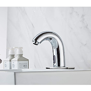 Automatic Sensor Touchless Bathroom Sink Faucet with Hole Cover Plate Chrome Dual Powered Vanity Bathroom Faucets