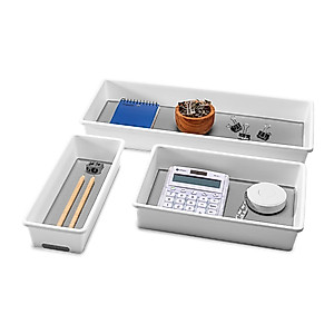 madesmart Classic 3-Tray Bin Pack - White | CLASSIC COLLECTION | Multi-Purpose Storage | Soft-grip Lining and Non-slip Rubber Feet | Durable | BPA-Free