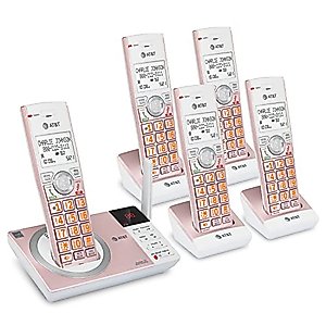 AT&T CL82557 DECT 6.0 5-Handset Cordless Phone for Home with Answering Machine, Call Blocking, Caller ID Announcer, Intercom and Long Range, Rose Gold