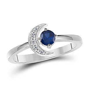 DS Jewels Moon Ring for Women 14K Gold Plated Alloy 0.30 (ctw) CZ Blue-Sapphire Round Wedding Engagement Birthstone Ring Size 4 to 11