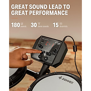 Donner DED-80 Electronic Drum Set with 4 Quiet Mesh Pads, 180+ Sounds, 2 Pedals, Throne, Headphones, Sticks, and Melodics Lessons