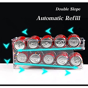 2-Layer Set Clear Automatic Rolling Beverage Soda Can Storage Organizer Stackable Drink Holder for Freezer Cabinets Pantry Dispenser Container Refrigerator Drawer Bins Fridge, 109458