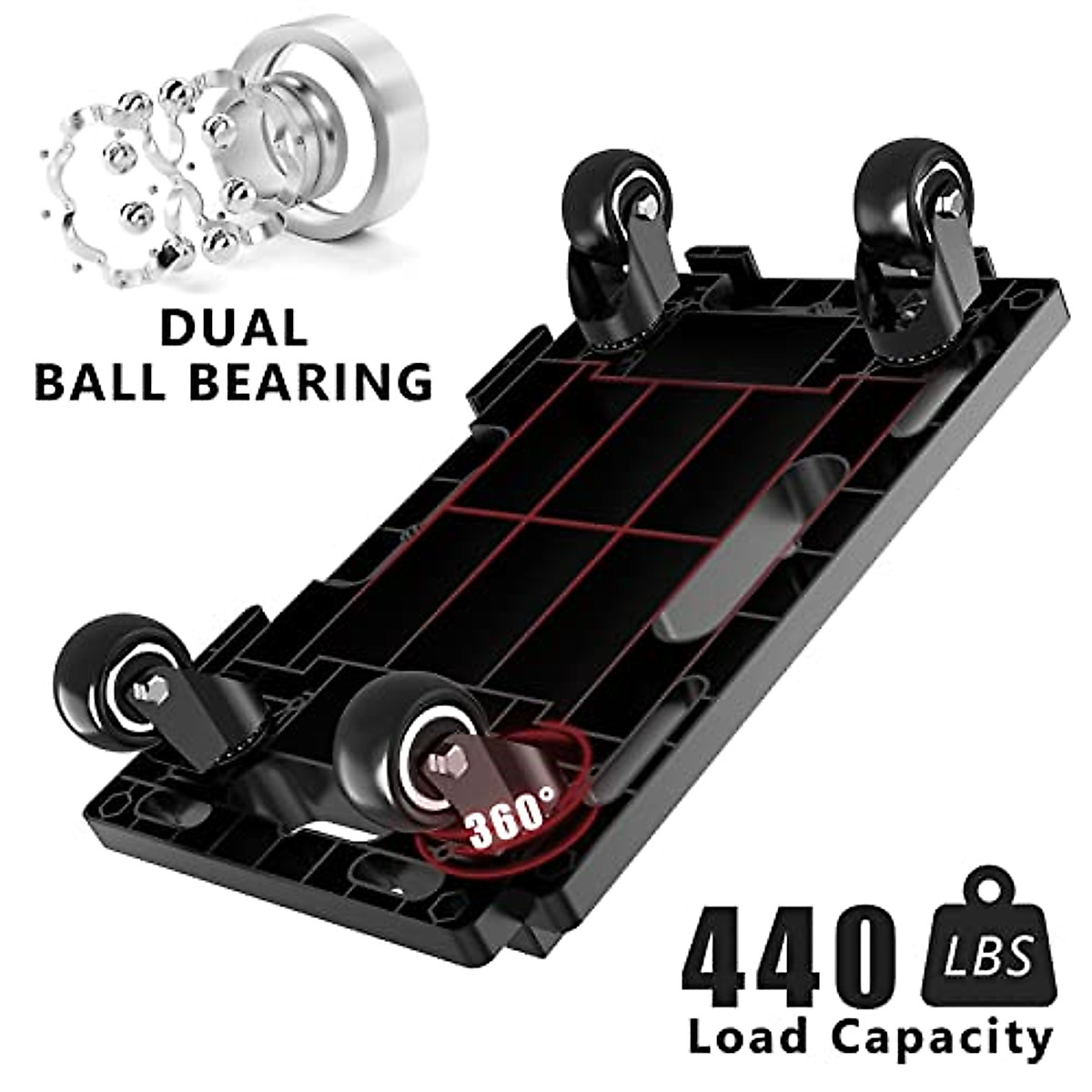 SOLEJAZZ Moving Furniture Dolly Connectable, 440 LBS Capacity Piano Dolly, Heavy Duty 4 Wheel Cart for Heavy Furniture, Black, 1 Pack