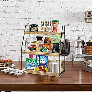 3-Tier Bathroom Organizer Countertop, Wood Bathroom Countertop Vanity Organizer Bathroom Trays for Counter, Skincare Organizer Makeup Cosmetic Holder Standing Storage Shelf, Kitchen Spice Rack, Brown