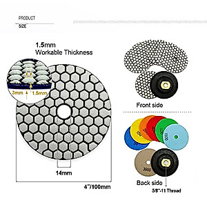 SHDIATOOL Dry Diamond Polishing Pads 4 Inch Set of 7 Pieces Plus a Rubber Backer for Granite Marble Stone