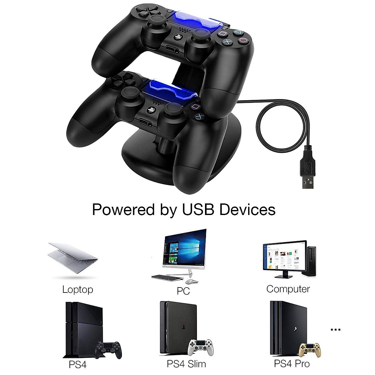 Kailisen Dual USB Charging Charger Docking Station Dock Stand for Playstation 4 PS4 / PS4 Pro / PS4 Slim Controller
