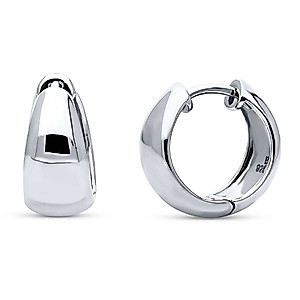 BERRICLE Sterling Silver Small Fashion Hoop Huggie Earrings for Women, Rhodium Plated 0.55"