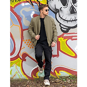 TBMPOY Men's Bomber Jacket Lightweight Winter Windbreaker Zip Up Padded Softshell Windproof Water-Resistant Casual Fall Coat Khaki L