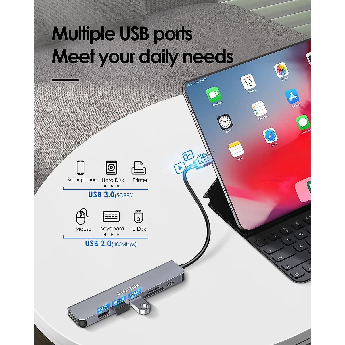 LENTION USB C Hub with 100W Charging, 4K HDMI, Dual Card Reader, USB 3.0 & 2.0 Compatible 2023-2016 MacBook Pro, New Mac Air/Surface, Chromebook, More, Stable Driver Adapter (CB-CE18, Space Gray)