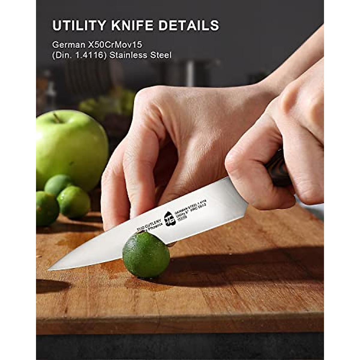 TUO Utility Knife, Small Kitchen Knife, 5 inch Paring Knife High Carbon German Stainless Steel Cutlery with Ergonomic Pakkawood Handle