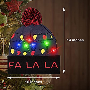 LED Light-up Knitted Ugly Sweater Holiday Xmas Christmas Beanie - 3 Flashing Modes (FA La La Beanie) Multicolored