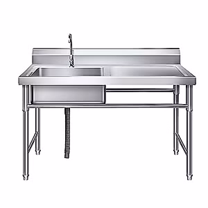 ZXLBTNB Freestanding Single Bowl Sink Kitchen Sink 201 Stainless Steel Commercial Sink with Faucet for Restaurant Kitchen Laundry Room Garage Indoor Outdoor 100 * 50 * 80cm leftslot