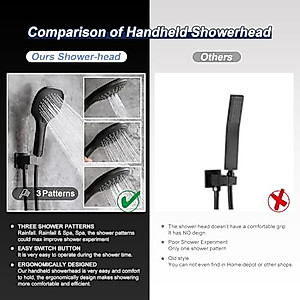 POP SANITARYWARE Matte Black Shower Faucet Set with Tub Spout Bathroom Rainfall 8 Inch Shower Head System with Handheld Single Handle Shower Trim Kit with Valve