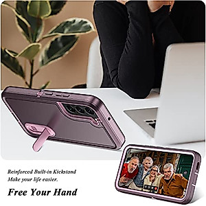 Qireoky for Samsung Galaxy S22 case with Stand Heavy Duty Protective Multi Layers 3 in 1 Shock Absorb Bumper Anti-dust Port Cover Non-Slip Drop Proof Phone Case for Samsung S22(Purple)