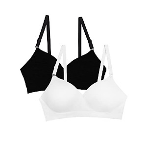 Fruit of the Loom Women's Seamless Wire Free Push-Up Bra, Black Hue/White 2-Pack, 40C