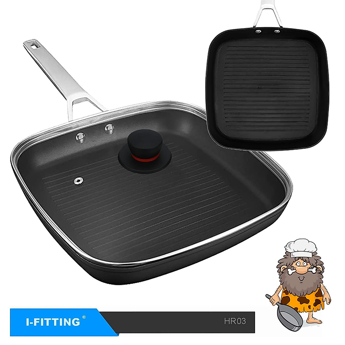 Square Glass Lid 12'', Clear Tempered Glass Vented Square Pan Lid, Replacement Cookware, Frying Pan Cover by IFITTING,1Pack, inner diamater 11.56'' outer diameter 12''