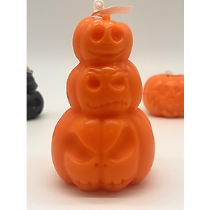 3-Stacked Pumpkin Shaped Scented Candles - Halloween Pumpkin Candle, Fall Soy Wax Candles - Aromatherapy Candle for Halloween Party, Thanksgiving, Home Table Décor - Halloween Decorations Supplies