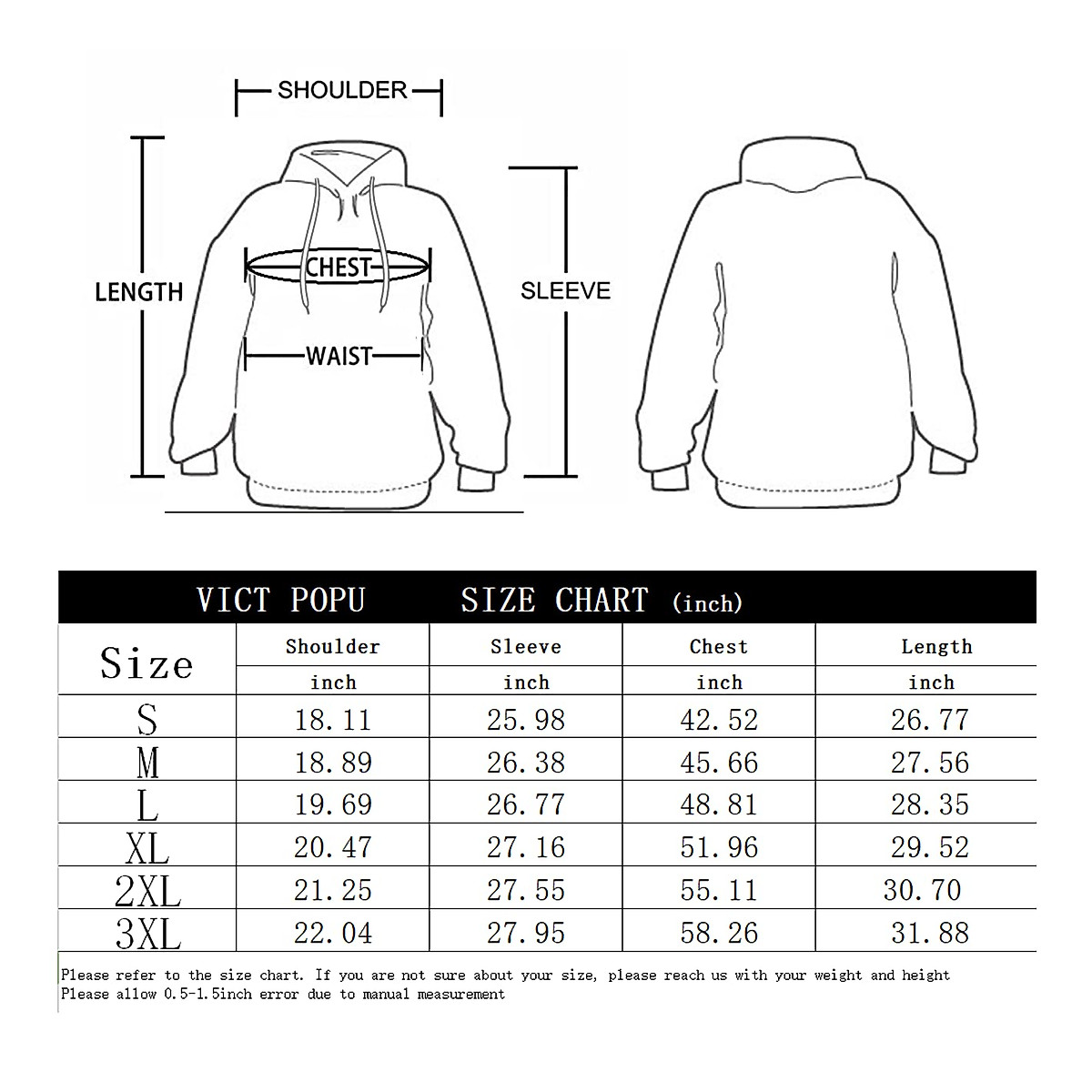 VICT POPU Hoodies For Men Pullover Long Sleeve hooded Plaid Jacquard With Big Pockets Solid Color Sweatshirt Dark Khaki 3XL