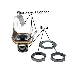 KAISH Black Nickel Premium 2-Pack Brass Material Metric Thread Audio 1/4" Female Guitar/Bass Output/Input Jack 6.35mm TS Mono Panel Mount Jack Socket with Nuts and Washer