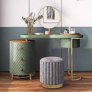FUQIAOTEC Modern Makeup Vanity Table, Stylish and Simple Design Dressing Table with LED Lighted Mirror & 3 Drawers Side Cabinet, Desktop with a Hidden Storage, Without Stool, Green