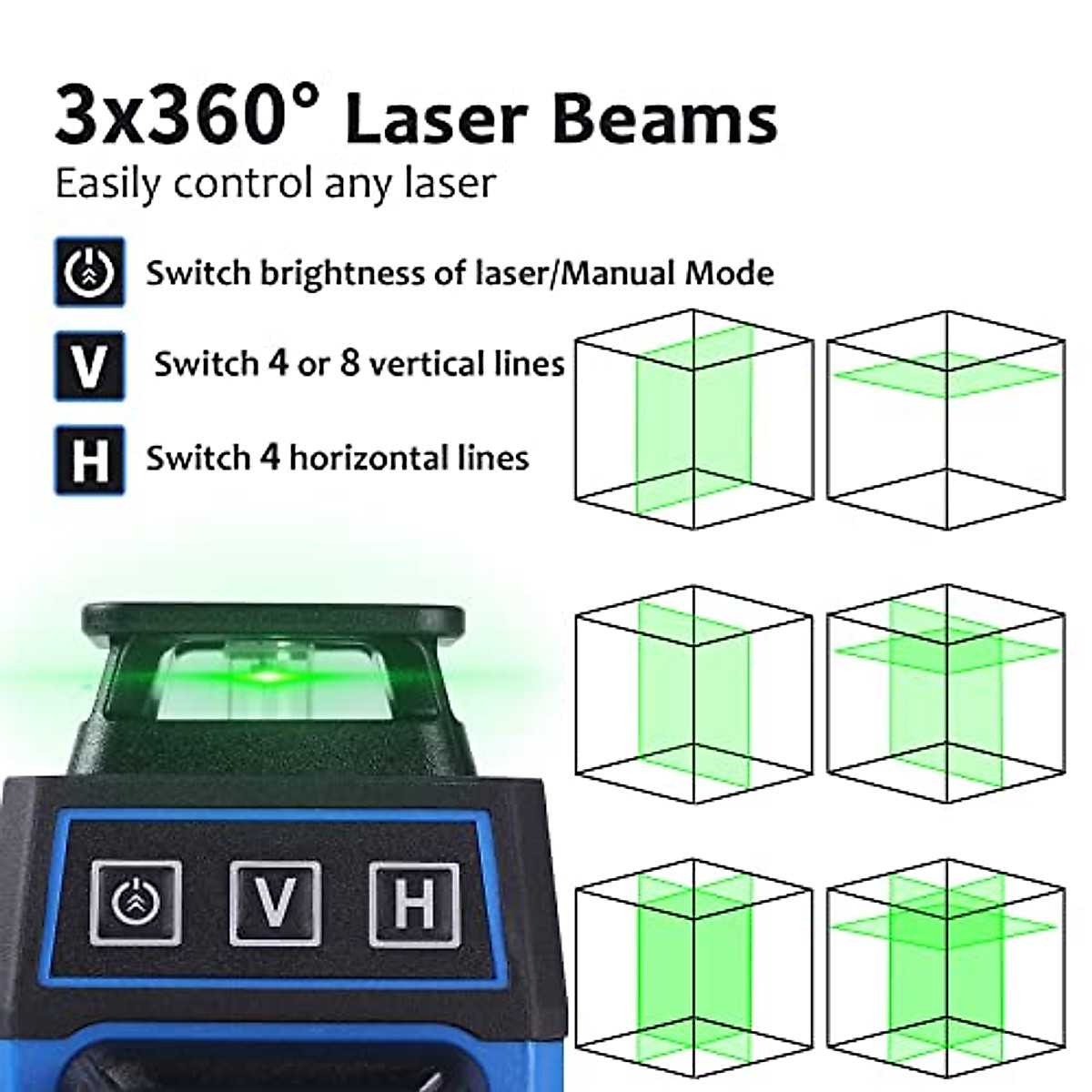Laser Level Self Leveling - Jkaoclever 12 Lines 3x360° Laser Tool, 150FT Green Cross Line Lazer Level for Construction/Picture Hanging -Vertical/Horizontal Line, 2 Rechargeable Batteries, Wall Bracket