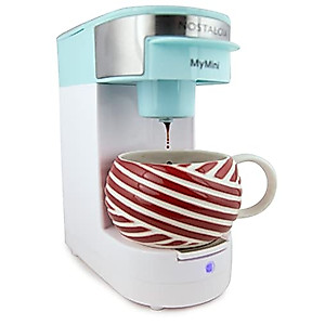 Nostalgia MyMini Single Coffee Maker, Brews K-Cup & Other Pods, Serves up to 14 Ounces, Tea, Chocolate, Hot Cider, Lattes, Reusable Filter Basket Included, Aqua