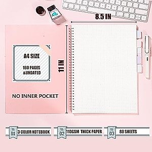 OWSC 3 Pack Graph Notebook, 8.5 x 11 Inches Spiral Notebooks for Work, School and Journal with 110 GSM Graph Paper, Large Notebook with 80 Sheets/160 Pages, Hardcover Grid Paper Notebook