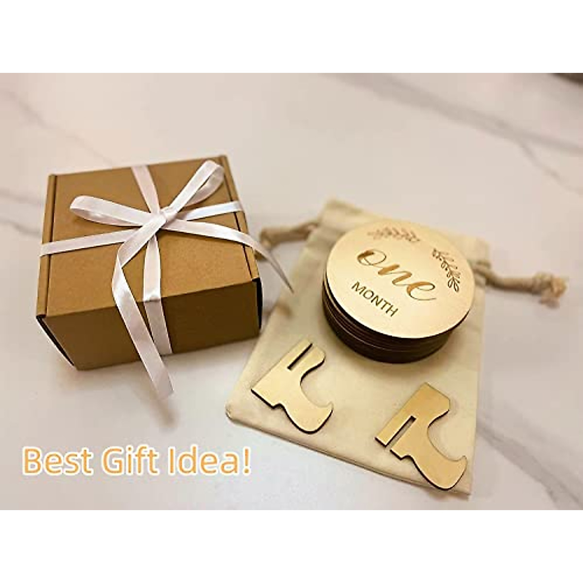 Baby Milestone Cards | 13 Double Sided Wooden Monthly Milestone Discs with Easel Stand | Baby Milestone Markers | Newborn Photography Props | Pregnancy and Baby Shower Gifts for Boys & Girls