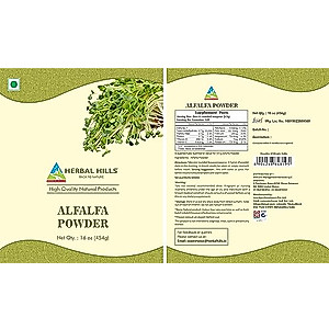 HERBAL HILLS Alfalfa Powder | 16 Oz (454 GMS) | Green Superfood Dried Whole Young Leaves
